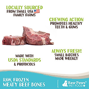 Raw Paws Meaty Beef Bones for Dogs, 8-lb - Made in USA - Frozen Raw Bones for Dogs - Raw Beef Bones - Frozen Dog Bones - Raw Dog Bones for Aggressive Chewers - Frozen Raw Meaty Dog Bones