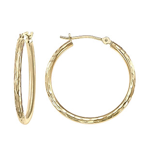 14k Yellow Gold Hand Engraved Full Diamond-cut Round Hoop Earrings (22mm (0.87 inch))…