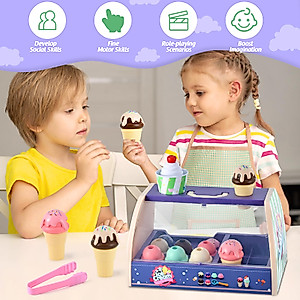 Ice Cream Toys for Kids, Toddler Pretend Play Kitchen Food Accessories, Ice Cream Counter Playset, Pretend Food Toys for 3 4 5 6 Year Old Girls & Boys, Christmas Birthday Toys Gift for Kids