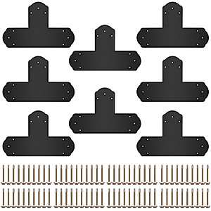 VEVOR Black T Bracket, 6'' x 6'', 8 PCs Black Powder-Coated T Mending Plate, 16 Gauge Steel T-Shaped Tie Flat Connector with Screws Set, Post to Beam Bracket for Repair Wood Furniture