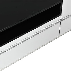 Polibi Modern TV Stand with Wooden Shelves and Silver Handle, High Gloss Media Console Table with Large Drawer and Storage Cabinet, Living Room Entertainment Center for TVs up to 70", White