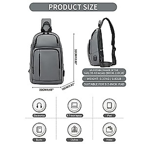 Grey Sling Bag for Men Women, Small Anti Theft One Strap Motorcycle Backpack Sling Tactical Chest Bag for Swimming Diving Outdoor Sports
