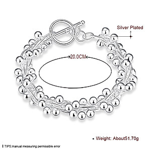 NABTYJC Fashion Sterling Silver Ball Bead Chain Bracelet -Handmade Link Chain Bracelet For Women Mom Wife Valentine Mothers day Gift, Toggle Button 8"