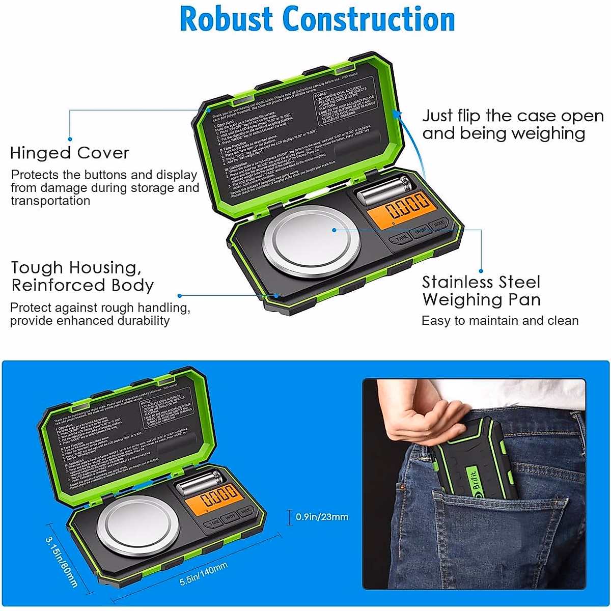 AMIR Professional Digital Mini Scale, 20g-0.001g Pocket Scale, Electronic Smart Scale with 20g Calibration Weight (Battery/Tweezers Included)