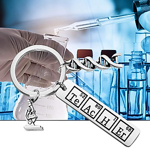 CHOROY Chemistry Teacher Keychain Gift Microscope DNA Keychain Science Teacher Jewelry Laboratory Gift Periodic Table Gift (Chemistry Teacher Keychain)