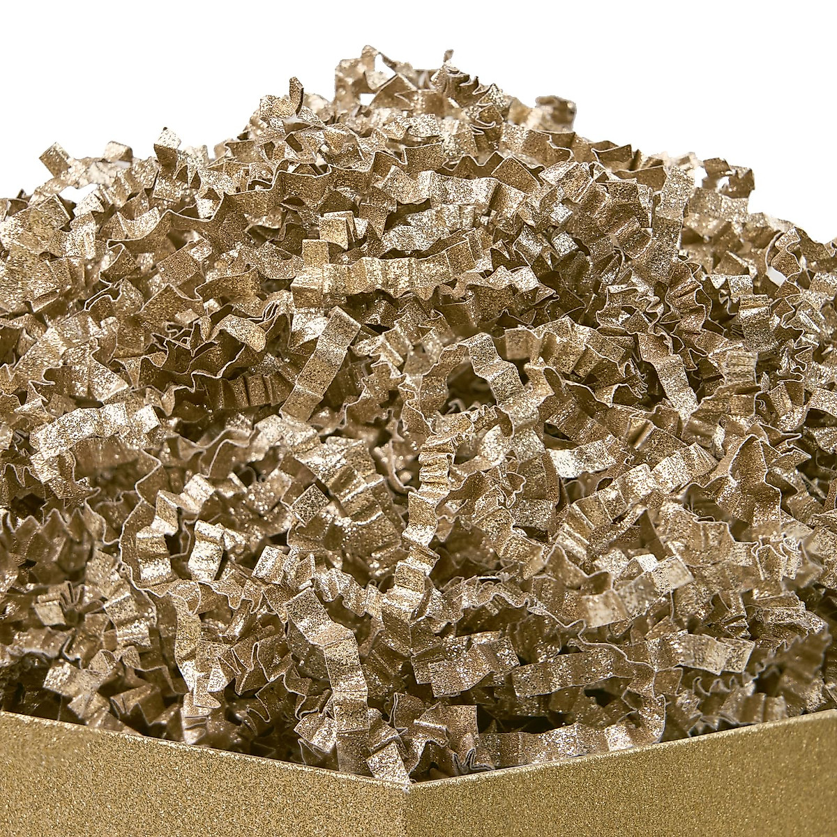 PAPER FAIR 1 LB Champagne Gold Glitter Easter Grass Crinkle Cut Paper, Raffia Tissue Paper Filler Shred Strand Craft Bedding Cushion, Wedding, Christmas, Birthday for Gift Basket Boxes