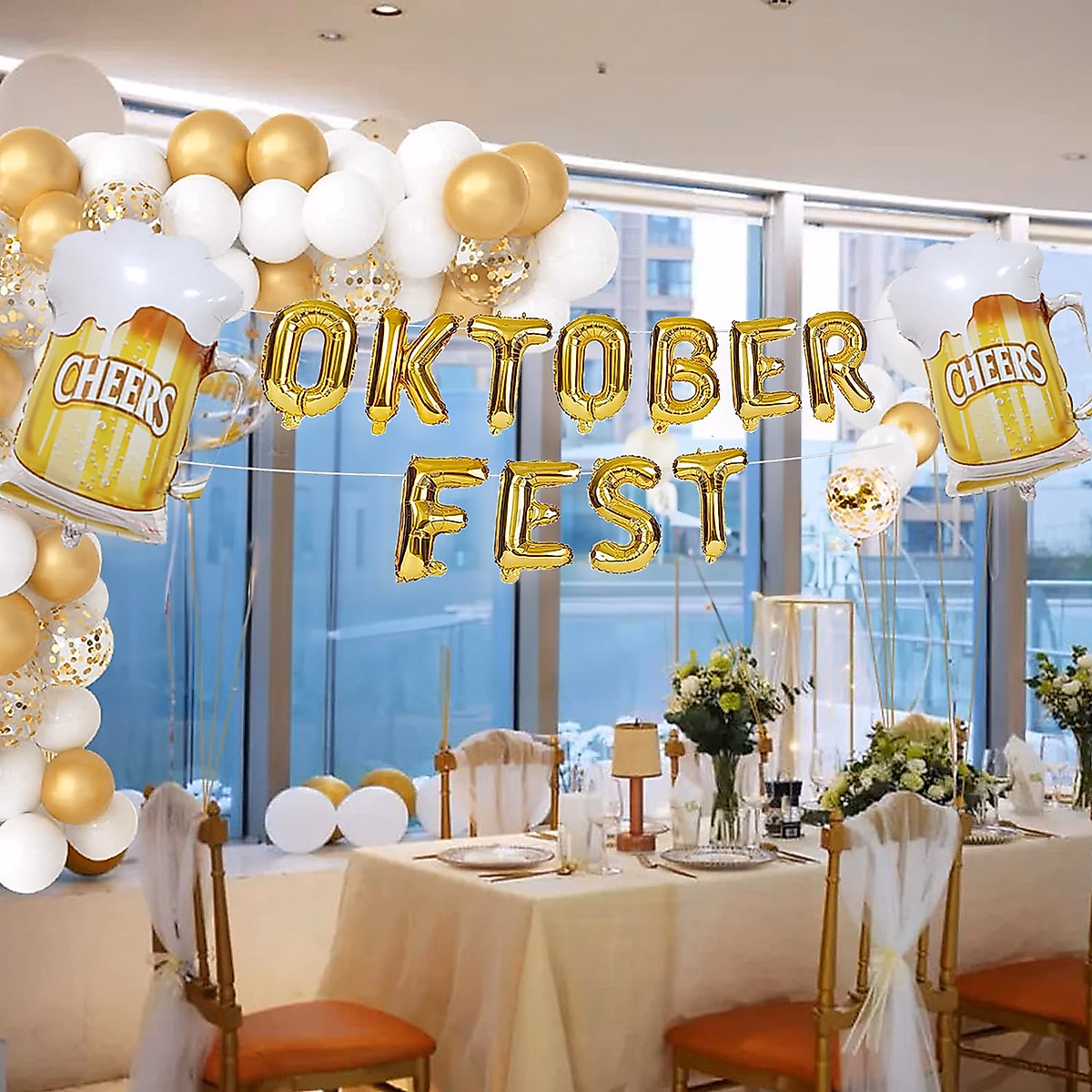 Oktoberfest Beer Mug Balloon Cheers Party Decorations Gold Balloons for German Oktoberfest Anniversary Festival Celebration Theme Backdrop Décor