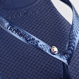 Havaianas Women's Slim Crystal SW II Flip Flops - Swarovski Crystal Embellishment - Navy Blue, 9-10