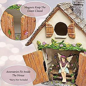 Meadow & Oak Fairy House Kit, Outdoor Fairy Garden Kit for Kids & Adults, Fairy Garden House with Doors That Open & Fairy Garden Accessories, Magical Fairy Garden Set Includes Adorable Accessories