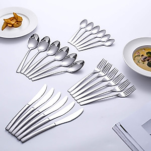 Silverware Set, HOBO 24-Piece Stainless Steel Flatware Silverware Set with Premium Gift box, Include Knife/Fork/Spoon/Teaspoon Service for 6, Mirror Finish, Smooth Edge