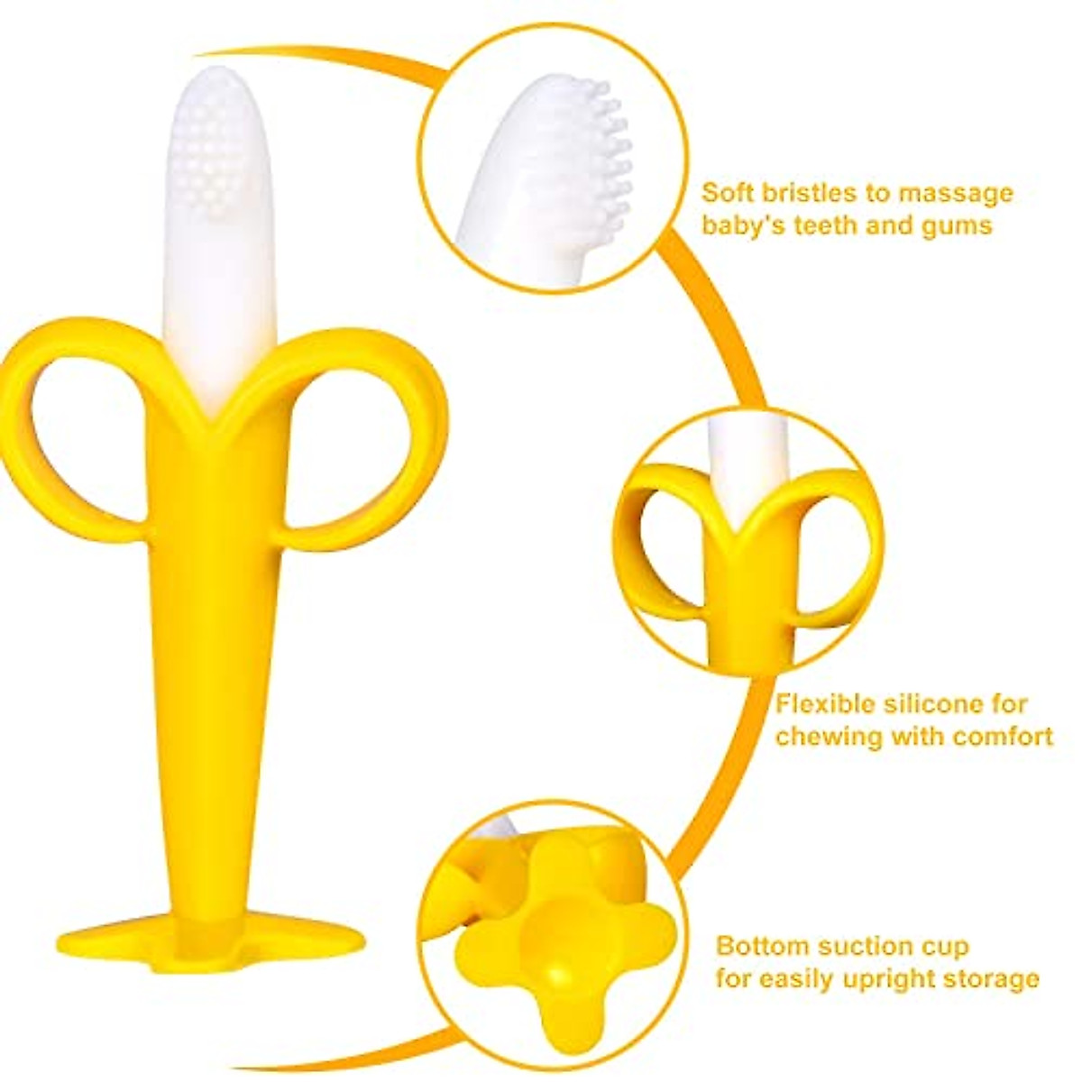 Baby Teething Toys, Silicone Baby Teether Soothe Babies Gums, Banana Toothbrushes, Fruit Shape Giraffe Teething Toys with Storage Case/Bpa-Free Teether Set for Toddler
