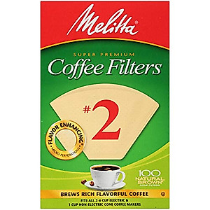 Melitta #2 Cone Coffee Filters, Unbleached Natural Brown, 100 Count (Pack of 6) 600 Total Filters Count - Packaging May Vary