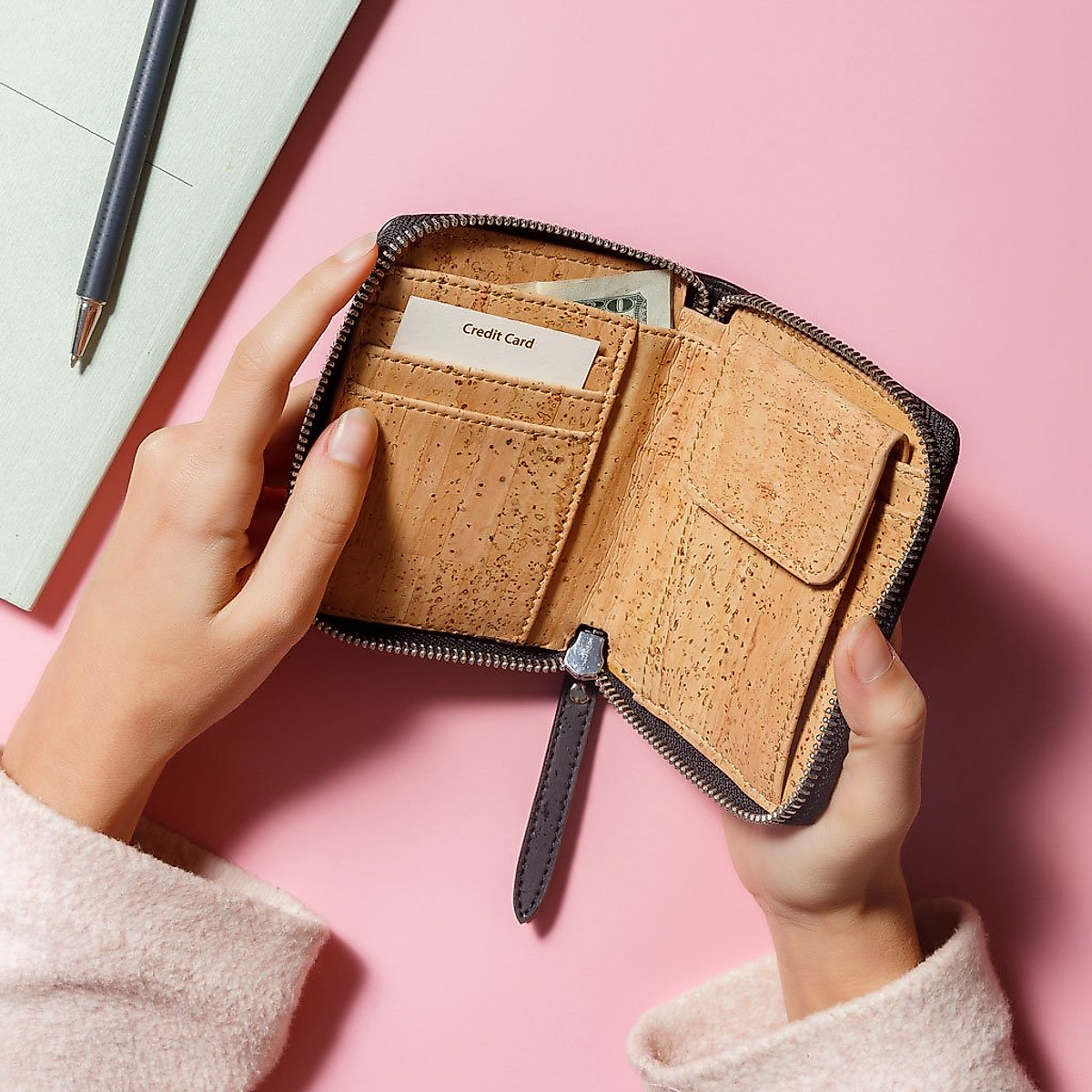 Corkor Cork RFID Square Wallet – Women’s Wallet - RFID Blocking - Vegan Leather – Cruelty Free – Eco Friendly - Black