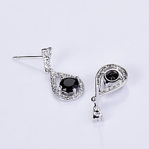 GULICX Silver Plated Base Vintage Black Round Crystal Cubic Zirconia Dangle Drop Earrings Party Jewelry