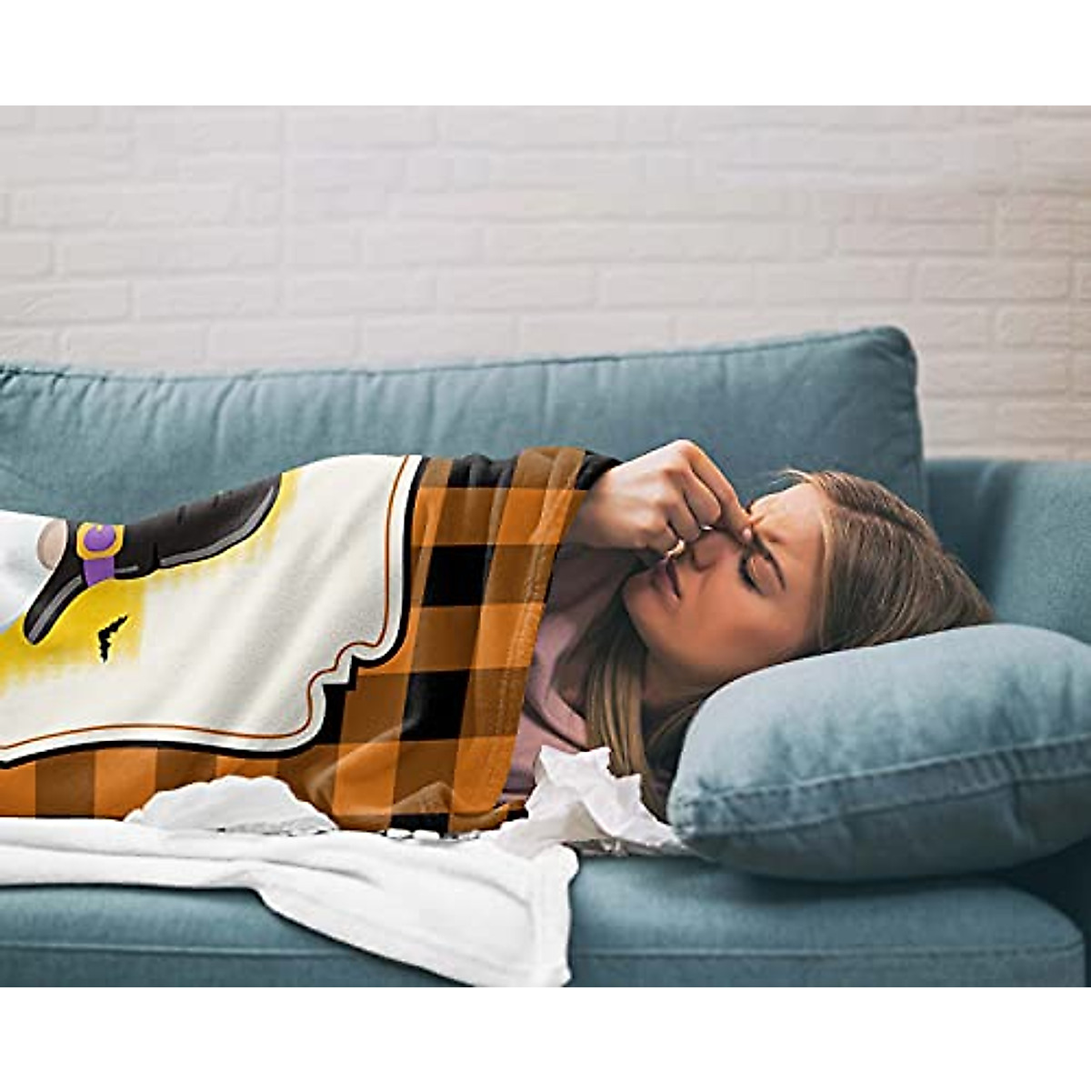 Throw Blanket- Halloween Soft Warm Plush Fleece Bed Throw,50x60In Flannel Blankets Glowing Gnome with Pumpkins Cats Bedding Throws for Women/Men Bedroom Living Room Office Decor Buffalo Gingham