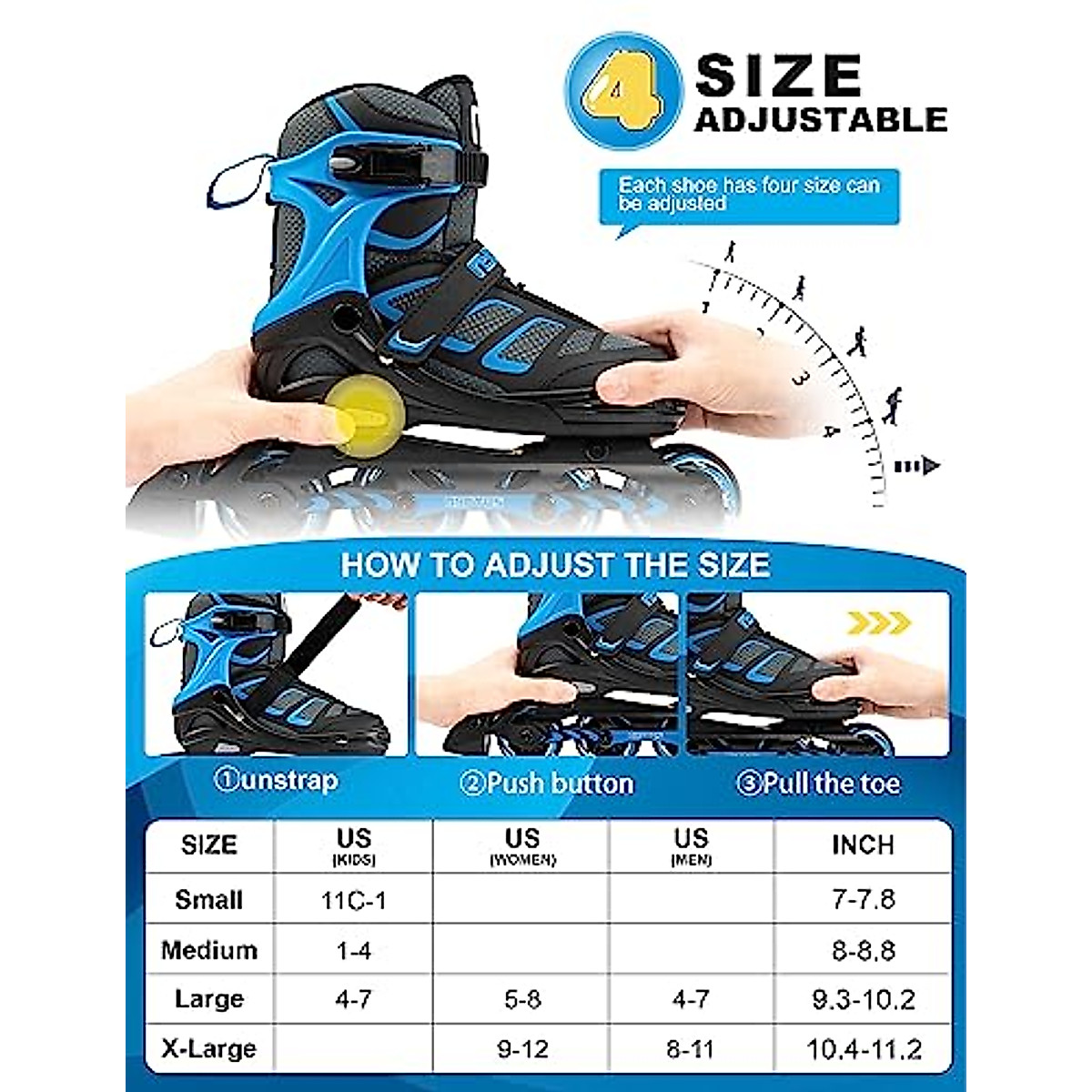 Nyctus Inline Skates for Girls Boys Kids, Adjustable Roller Blades for Children Teens Women Men with Light Up Wheels for Indoor Outdoor
