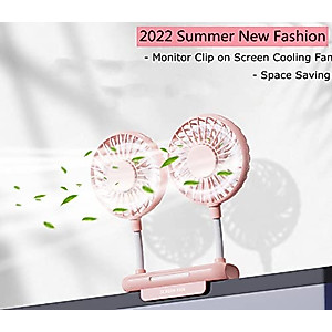 Lrufodya Monitor Clip on Fan Mini Clip Fan, Desktop Fan with 3 Speeds Strong Wind Office Fan for Girls Women, Table Fan with Sturdy Adjustable Clamp, Small Fan USB Fan for Office (Cherry Pink)