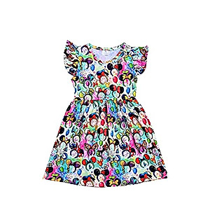 Baby Girls Flutter Sleeve Cartoon Printed Toddlers Spring Summer Michy Ear Head Dress Medium