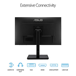 ASUS 23.8”1080P Monitor(VA24DQSB)-Full HD,IPS,75Hz,Speakers Adaptive-Sync Low Blue Light Flicker Free VESA Mountable Frameless, HDMI DisplayPort, VGA, USB hub Height Adjustable, BLACK,12.8"x21.3"x2.1"