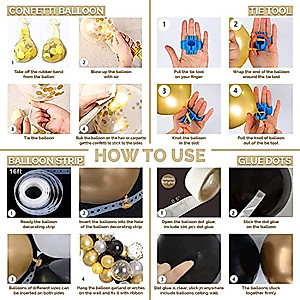 Balloon Arch Kit Garland Decorations - 124 pcs Latex Black White Gold Confetti Balloons 16ft, Oh Baby Theme, Bridal Shower Birthday Wedding Graduation Bachelorette Anniversary Party Backdrop DIY Décor