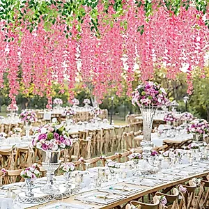 CEWOR 36 Pack Wisteria Hanging Flowers, 3.7 Feet Fake Wisteria Garland Artificial Flower Vines for Wedding Arch Party Home Greenery Wall Decor (Pink)
