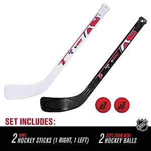 Franklin Sports New Jersey Devils NHL Mini Hockey Stick Set - NHL Team Knee Hockey Stick and Ball Set - Two Player Stick Set - Great Toy for Kids
