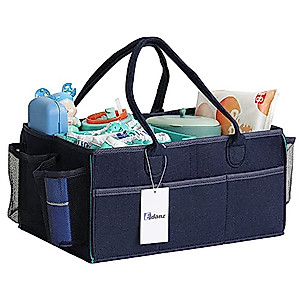 EIDANZ Newborn Baby Diaper Caddy Organiser Portable Felt Baby Wipes Nappy Caddy Toys Storage Bag Nursery Storage Bin Nappy Changing Organizer for Mom, Kids, Blue