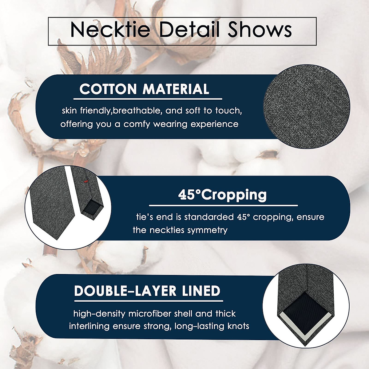 Mantieqingway Mens Ties 2.36" Cotton Skinny Ties for Men Wedding Party Solid Color Necktie (Grey)