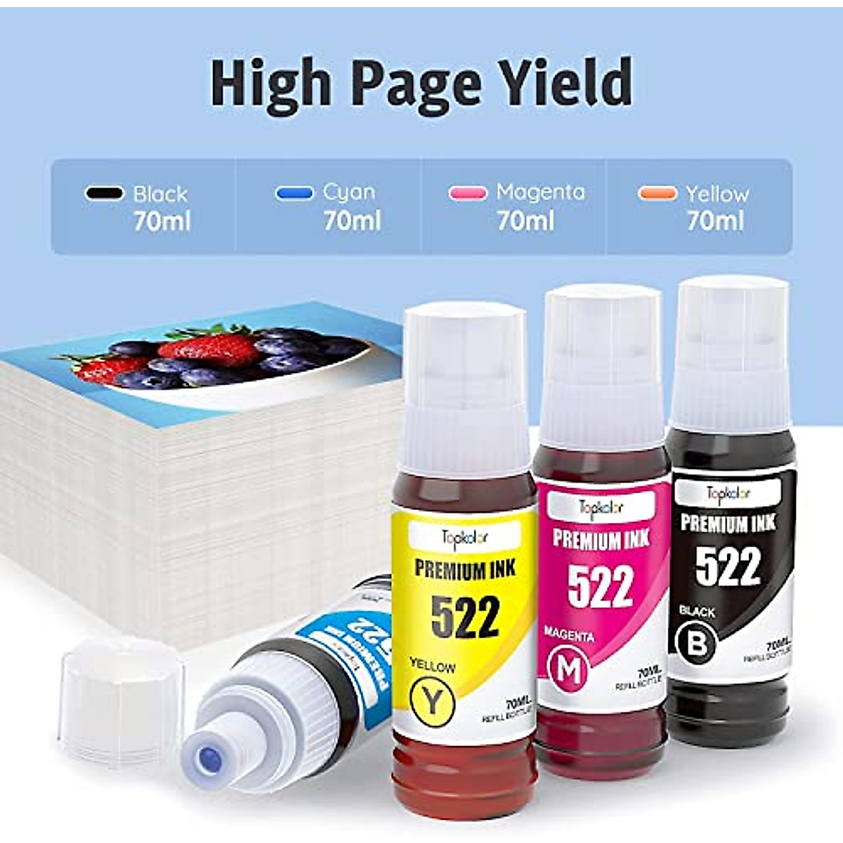 Topkolor Compatible Ink Bottle for 522 T522 Refill Ink for ET-2720 ET-2800 ET-2803 ET-2710 ET-4700 ET-4800 ET-1110 Printer, 4-Bottle