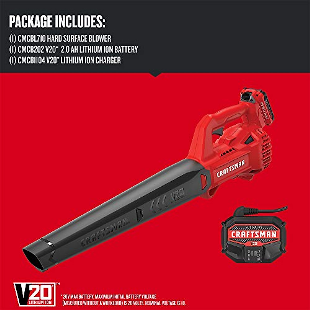 CRAFTSMAN 20V MAX Cordless Leaf Blower Kit with Battery & Charger Included (CMCBL710D1)