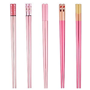 5 Pairs Fiberglass Chopsticks Pink Japanese Korean Chopsticks Reusable Non-Slip Chopsticks Dishwasher Safe, 9.6 Inches Long, 5 Patterns