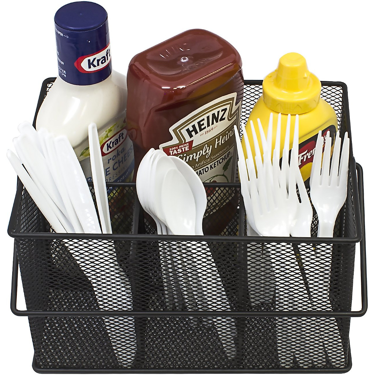 Sorbus® Utensil Caddy — Silverware, Napkin Holder, and Condiment Organizer — Multi-Purpose Steel Mesh Caddy—Ideal for Kitchen, Dining, Entertaining, Tailgating, Picnics, and Much More (Black)