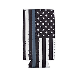 Great 1 Products Thin Grey-Gray-Silver Line Collapsible Beer and Seltzer Can Beverage Cooler Sleeves - 2 Pack Tall Slim Size 12 oz 3mm Thick Insulated Neoprene Correctional Officer, Grey