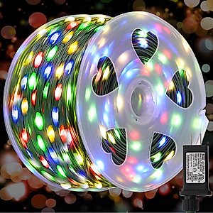 WATERGLIDE Extra Long 328 FT Fairy String Lights, 1000 LED Outdoor Green Wire Christmas Lights, Plug in Mini Light 8 Modes & Waterproof for Outside Xmas Tree Holiday Wedding Party Decor, Multicolor