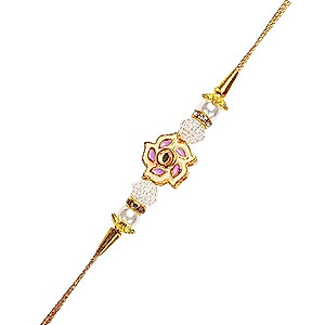Tarini Gallery Set of 2 Rakhi for Brother Bhabhi Bhatija Bhaiya Bhai Raksha Bandhan gift Rakhi Thread Chain with Roli Chawal and Greeting card gift pack in pouch/Potli bag (Minakari)