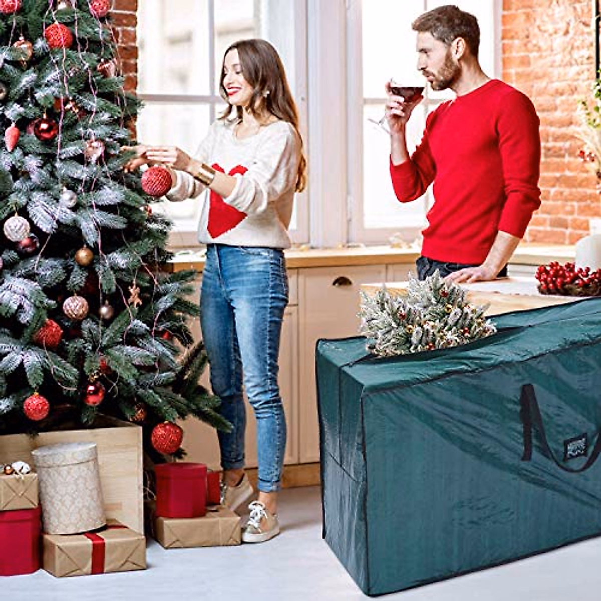 Christmas Tree Storage Bag, Ohuhu Extra Large Christmas Tree Storage Multipurpose Storage Bag with Reinforced Handles Zipper Tear Proof Material for 6-9ft Artifical Tree (65'' x 15'' x 30'', green)