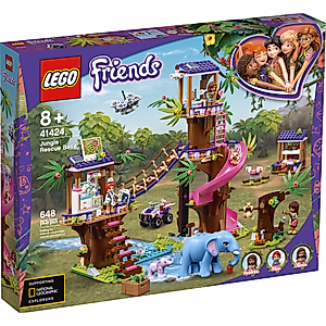 LEGO Friends Jungle Rescue Base 41424 Building Toy for Kids, Animal Rescue Kit That Includes a Jungle Tree House and 2 Elephant Figures for Adventure Fun (648 Pieces)