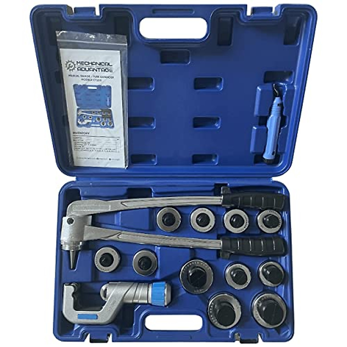 Professional Manual Swage Tube Expander Tool Kit – Full Swage HVAC Plumber Set - Electroplated Cast Iron w/Case, Tube Cutter, & Deburring Tool – 11 Sizes - 3/8 to 1 5/8 inch – By Mechanical Advantage