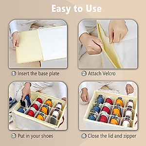 Patinao 3 Pack Shoe Storage Box Organizer for Closet - 36 Cell Space Saver Shoes Containers Bin with Clear Lids Stackable, Can Fit Ottoman, Foldable Shoe Rack Cabinet Cubby for Wardrobe