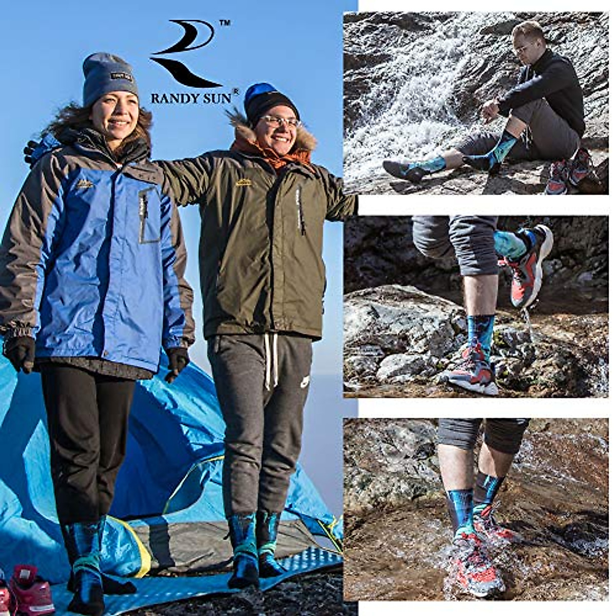 RANDY SUN Waterproof Breathable Socks, [SGS Certified] Unisex Zigzag Pattern Fun Pattern Printed Stocking Fashion Tube Sock Hiking Active Socks Large