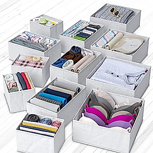 Drawer Organizer Clothes Set of 12 White-Grey - Dresser Organizer For Nursery, Bedroom, Closet - Perfect Baby Clothes Organizer and Storage & General Nursery Organization or Dresser Drawer Organizers