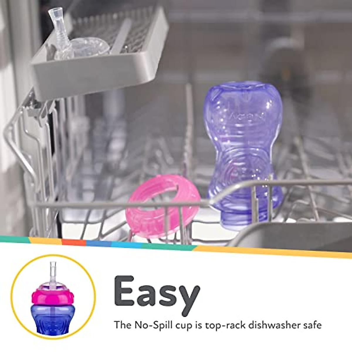 Nuby 3 Piece Girl No-Spill Cup with Flex Straw, 10 Ounce