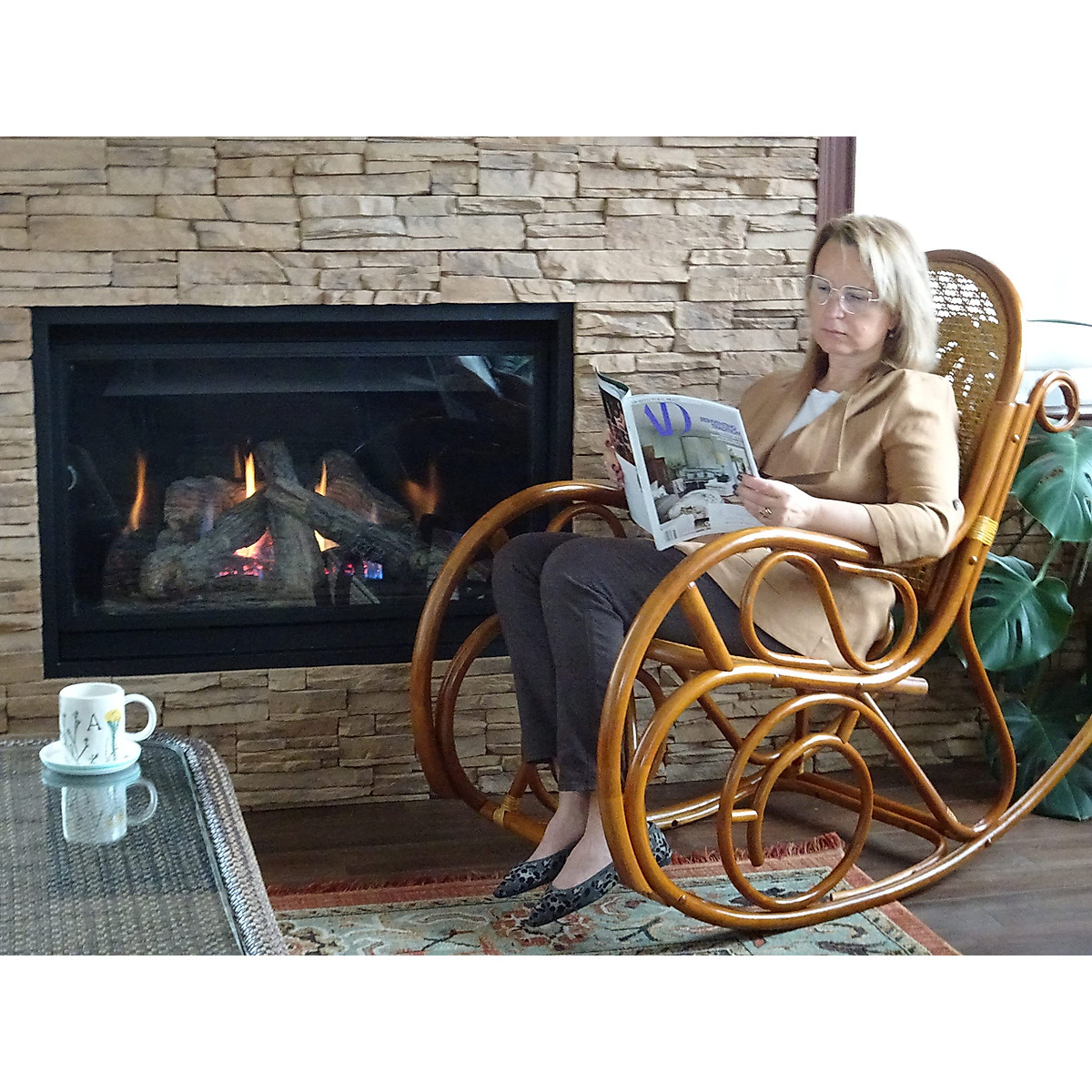 Wickerix Milano Rocking Chair, Natural Rattan Wicker Handmade, ECO, Colonial Color