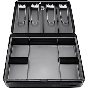 BARSKA CB13052 Key Lock Standard Fold Out Cash Box with 5 Section Tray, 9.5" x 12" x 3.5", Black