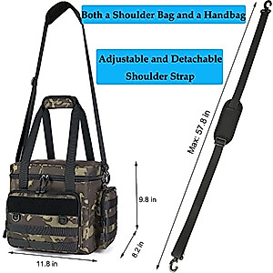 Hxy Ang Tactical Lunch Box for Men, Large Leakproof Insulated Lunch Bag, Heavy Duty Lunch Cooler Bag with MOLLE Lunch Pail for Work Camping Fishing Picnic (Black-Camo, 14L)