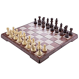 Checkers Game Board - 2 in 1 Folding and Magnetic Chess Game. Great for Travel Chess Set Strategy Game is 12.5 x 12.5, International Chess Set