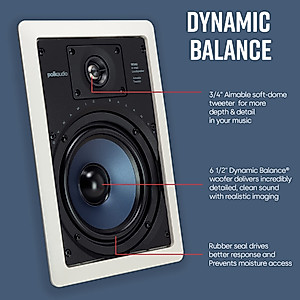 Polk Audio RC65i 2-way Premium in-Wall 6.5" Speakers, Pair of 2 Perfect for Damp and Humid Indoor/Outdoor Placement - Bath, Kitchen, Covered Porches (White, Paintable-Grille)