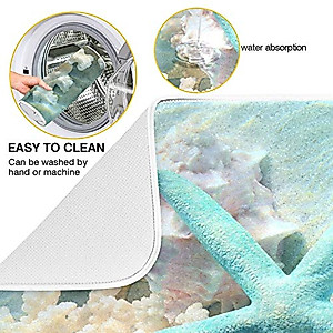 Summer Beach Starfish Absorbent Kitchen Dish Drying Mat Reversible 16"x 18",Seashell Drying Pad Protector for Counter Sinks Dining Table