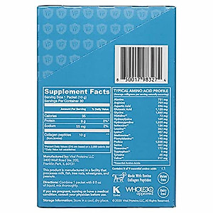 Vital Proteins Collagen Peptides Powder Supplement (Type I, III) Travel Packs, Hydrolyzed Collagen for Skin Hair Nail Joint - Dairy & Gluten Free - 10g per Serving - Unflavored 30 ct per Box