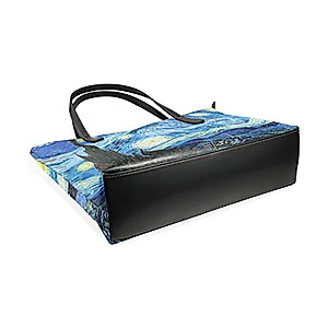 Starry Night Painting Tote Bag for Women, Large Leather Tote Shoulder Bag Handbag with Zipper, 11.8 x 3.5 x 11 inch
